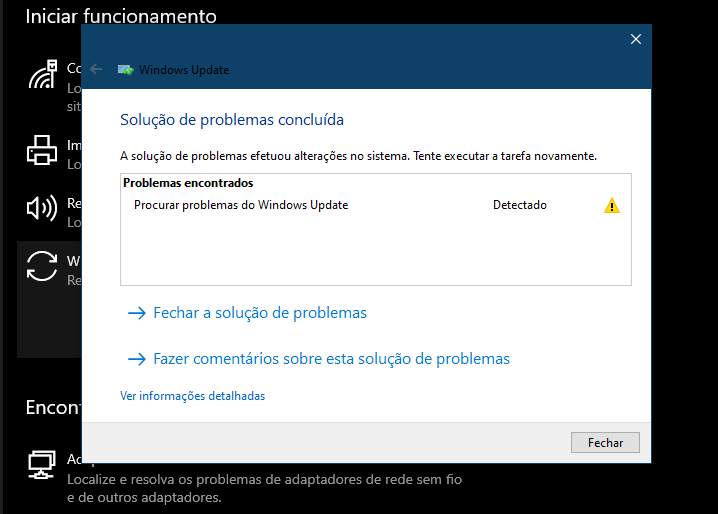 Solução de problemas do Windows Update detecta um problema nele mesmo ...